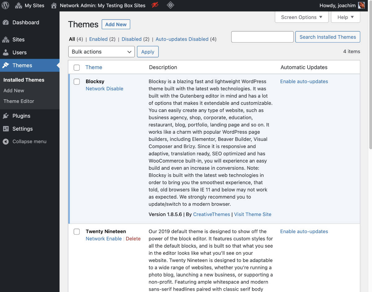 The WordPress Network Multisite user interface - Easy Web Design Tutorials